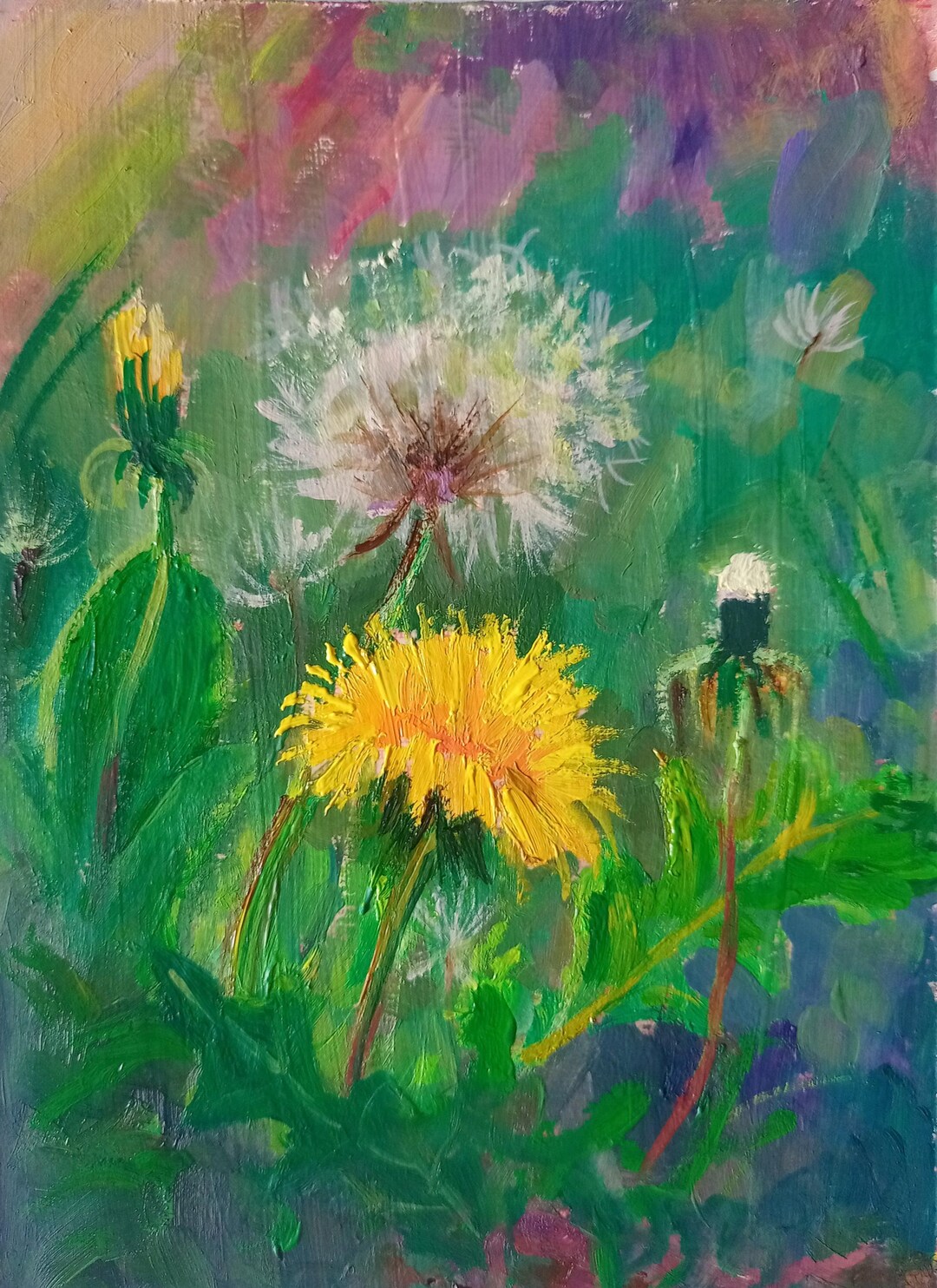 Small Painting Nature Spring Original Painting Dandelions Spring Yellow ...