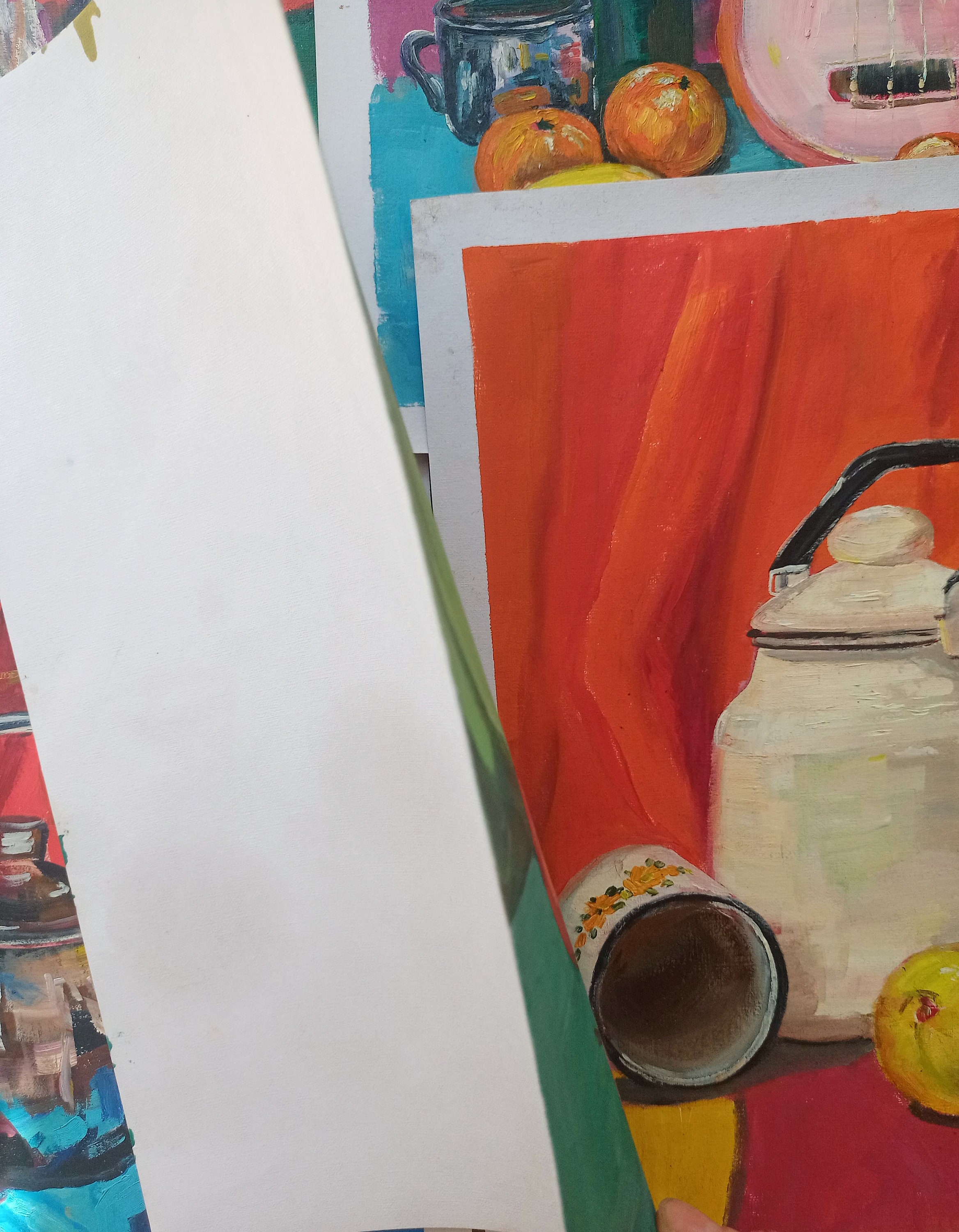 Five Vibrant Original Still Life Paintings in a Colorful Retro Style ...