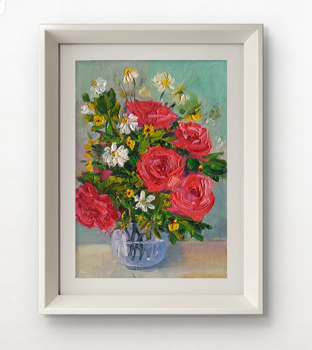 Red Roses Original Oil Painting Rose Flower Painting Wall Art Red Red ...