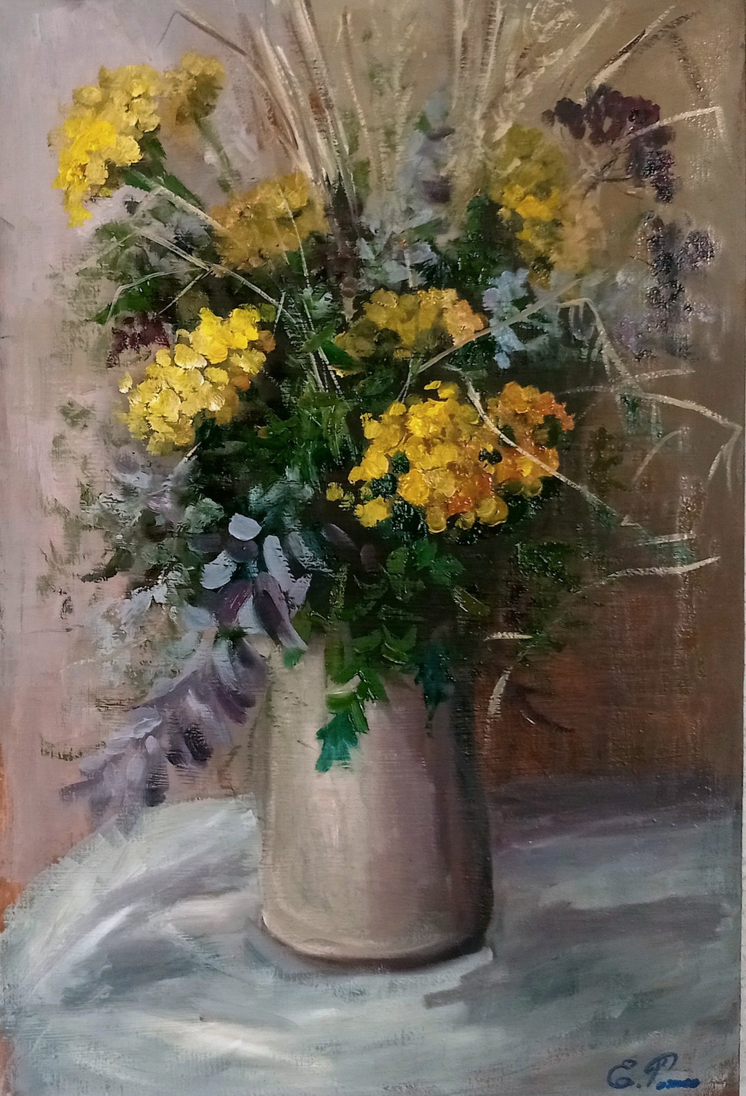 Original Oil Painting: Yellow Meadow Flower Still Life (30x45 Cm) - Etsy