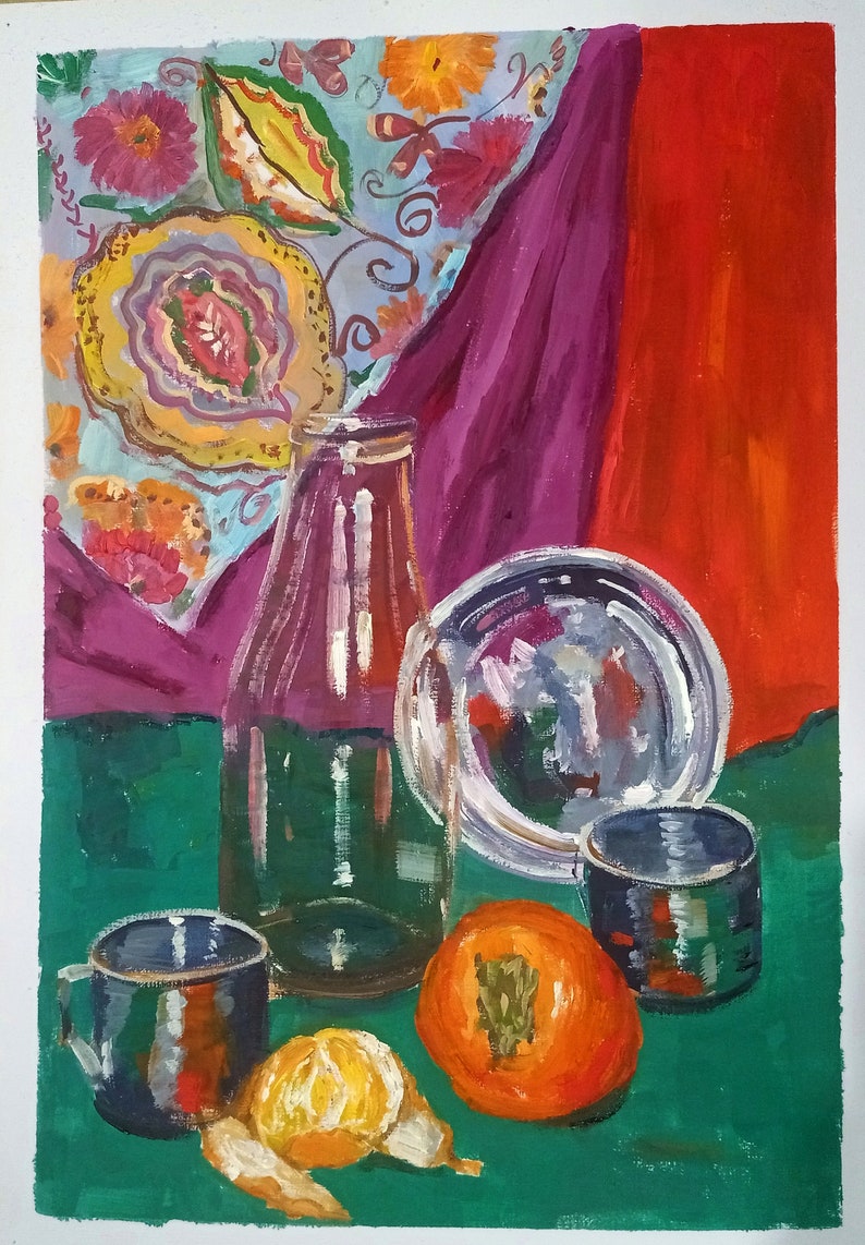 Retro Still Life Oil Painting Set: Kitchen & Music Art - Etsy