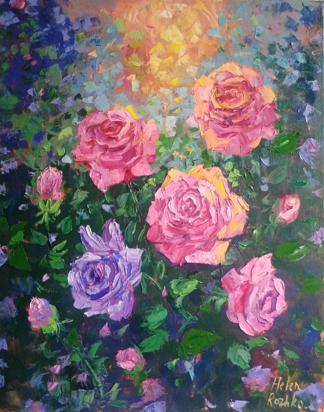 Pink Violet Flower Painting Roses Art Oil Painting Original Art Still ...