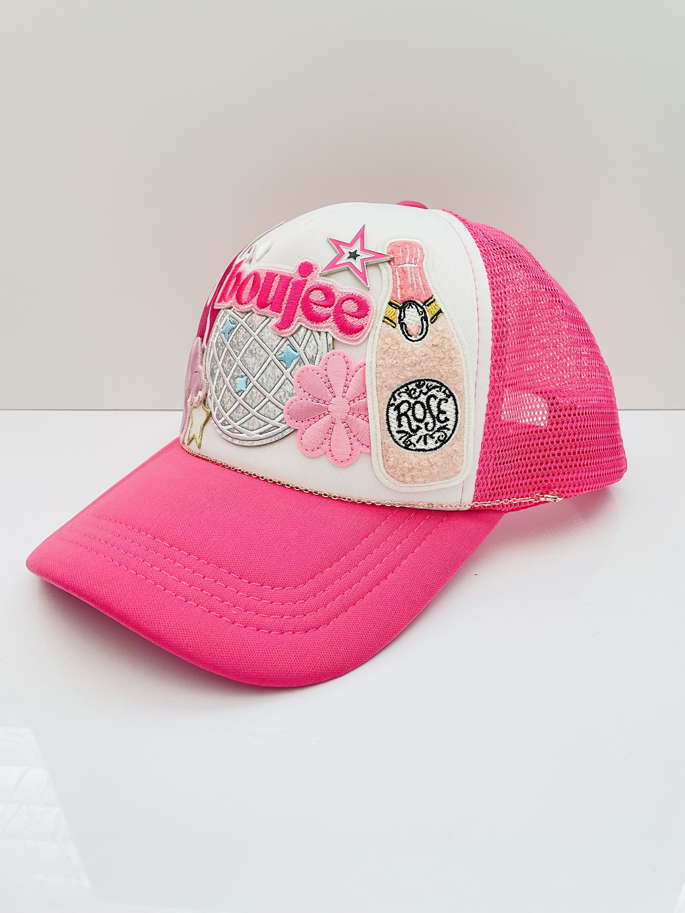 Boujee With Disco Ball and Rose Bottle Pink and White Trendy Patched ...