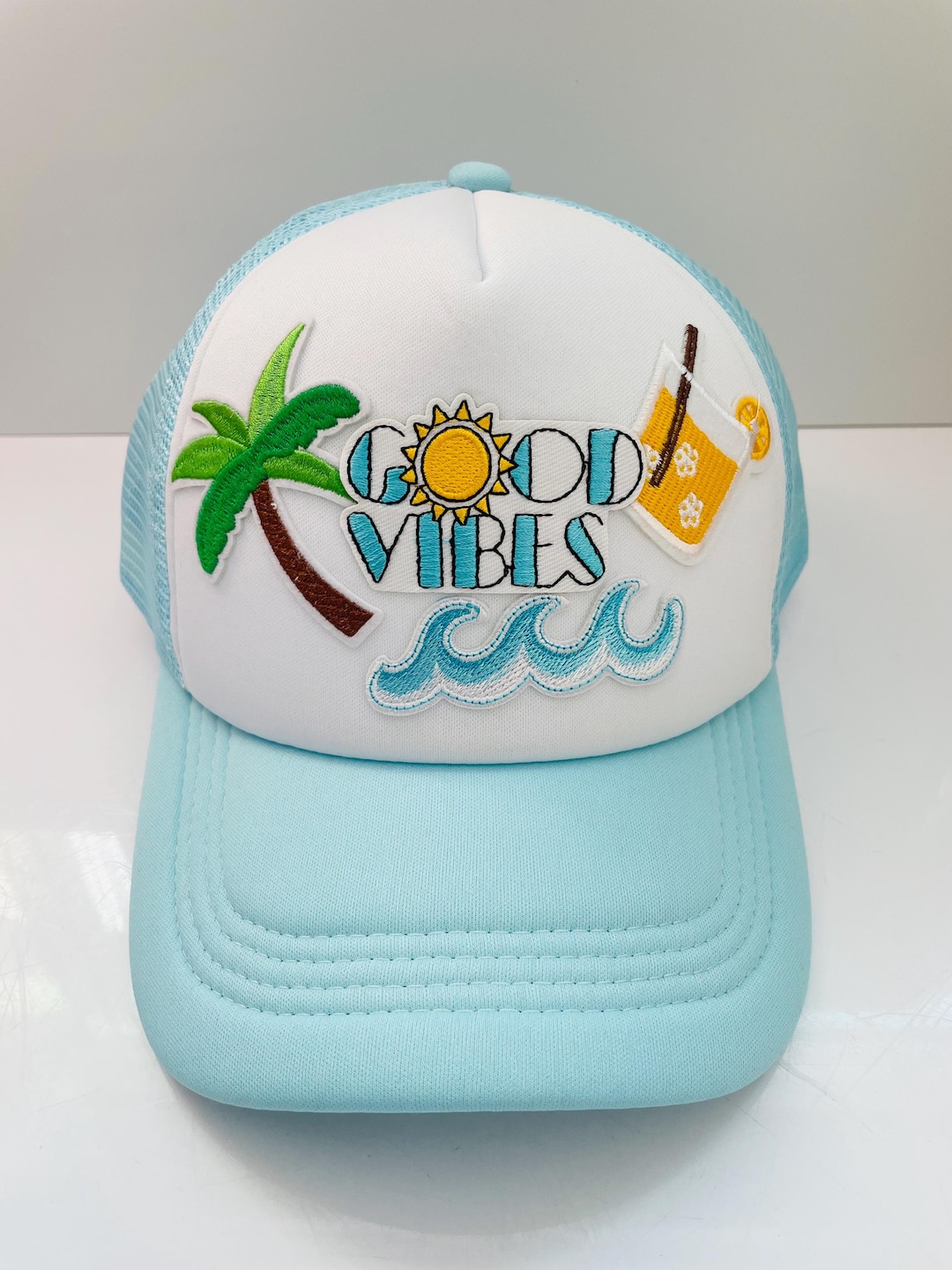 Good Vibes With Sunshine and Drink Trendy Trucker Hat With Iron on ...