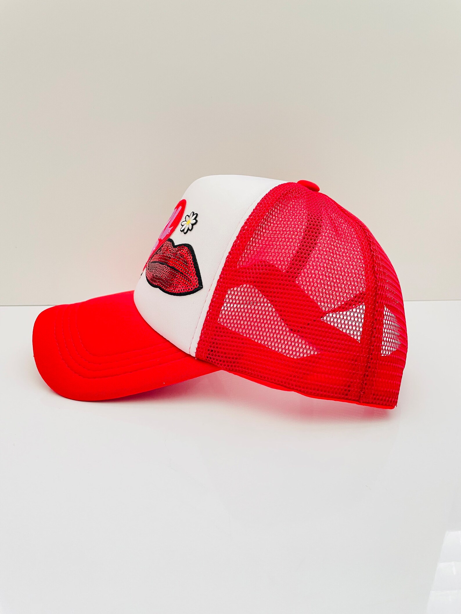 Girl Power Red Trendy Patched Trucker Hat With Iron on Patches- Red ...