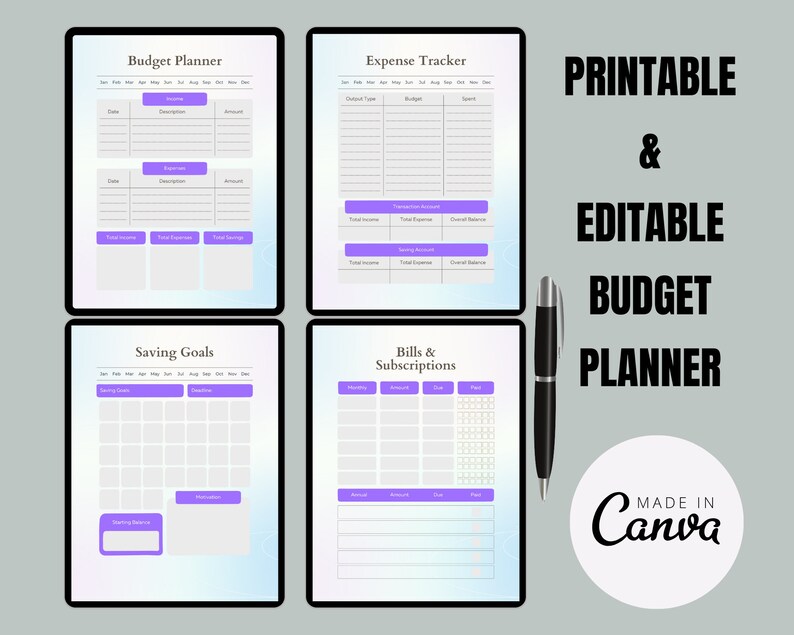 EDITABLE Budget Planner Printable & Fillable, Income Tracker, Digital ...