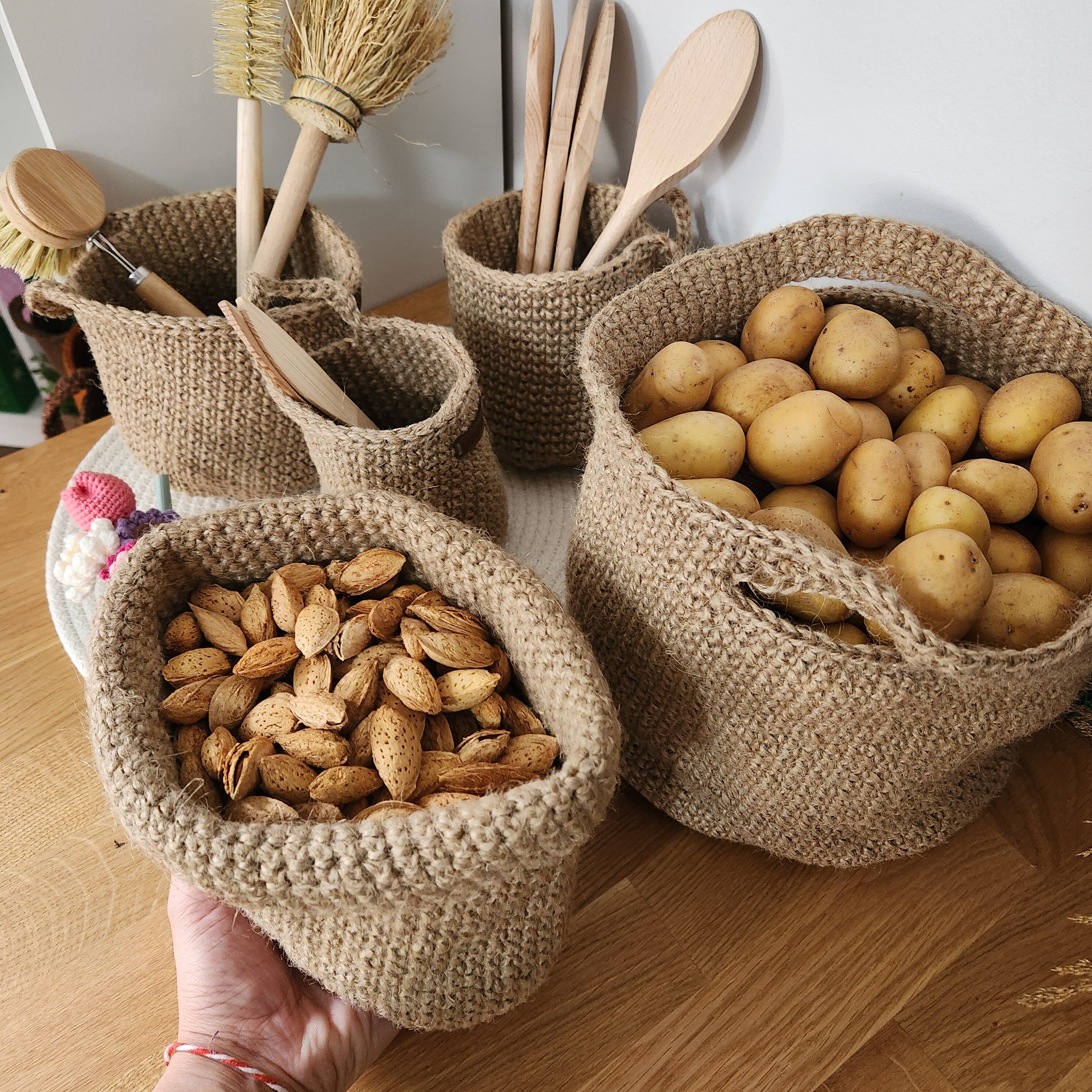 Jute Hanging Basket, Storage Basket, Crochet Hanging Baskets, Farm ...