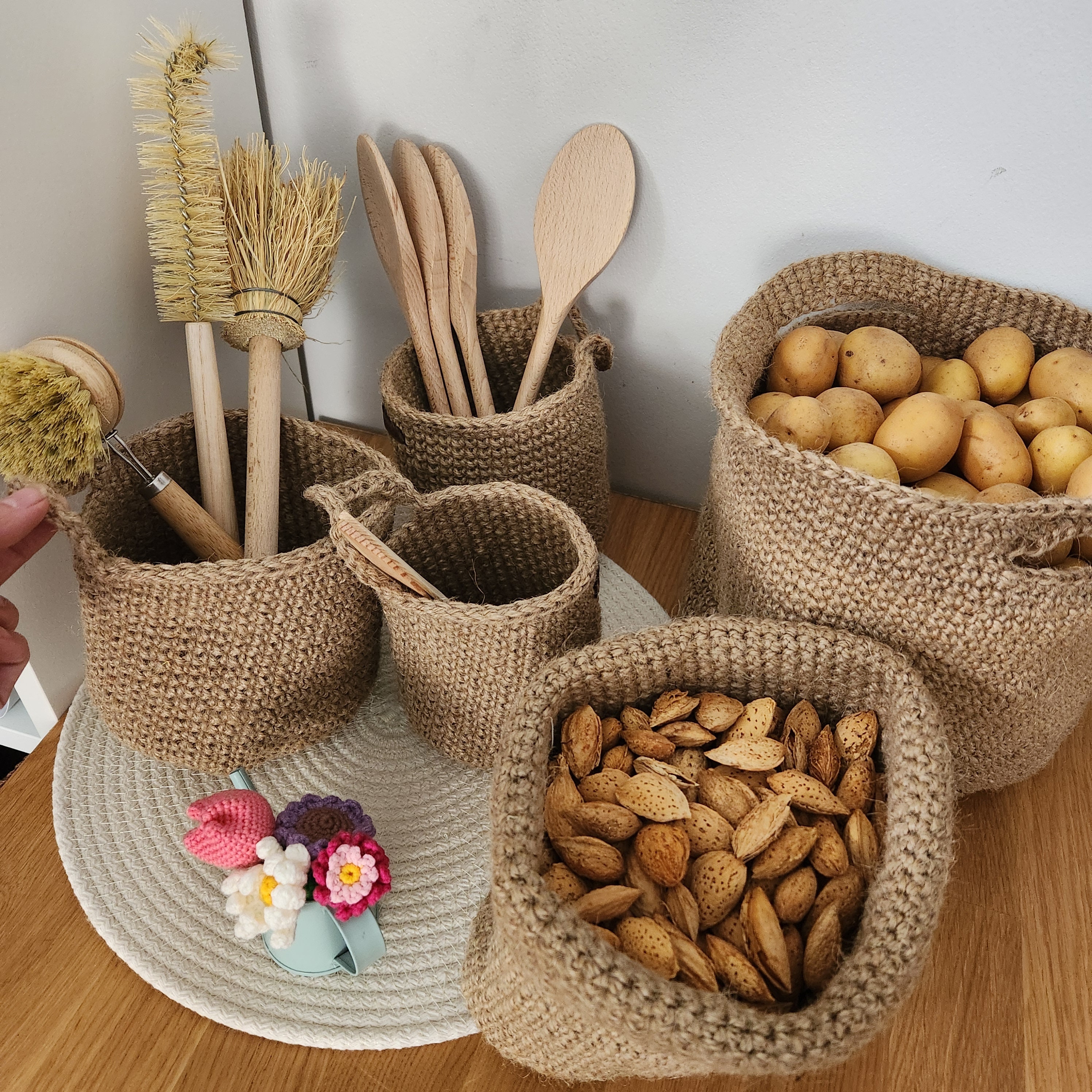 Jute Hanging Basket, Storage Basket, Crochet Hanging Baskets, Farm ...