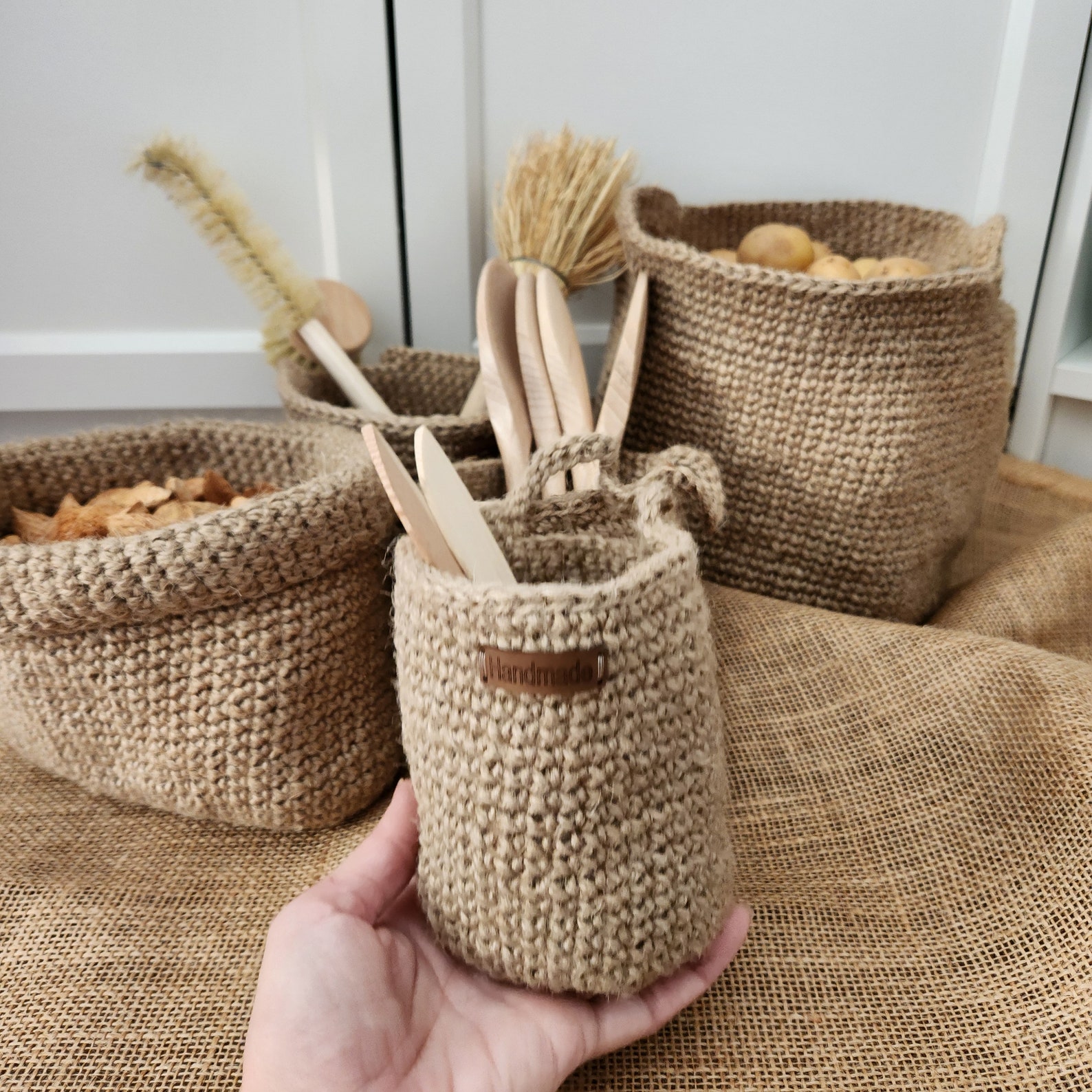 Jute Hanging Basket, Storage Basket, Crochet Hanging Baskets, Farm ...