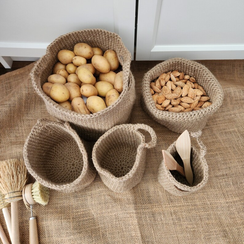 Jute Hanging Basket, Storage Basket, Crochet Hanging Baskets, Farm ...