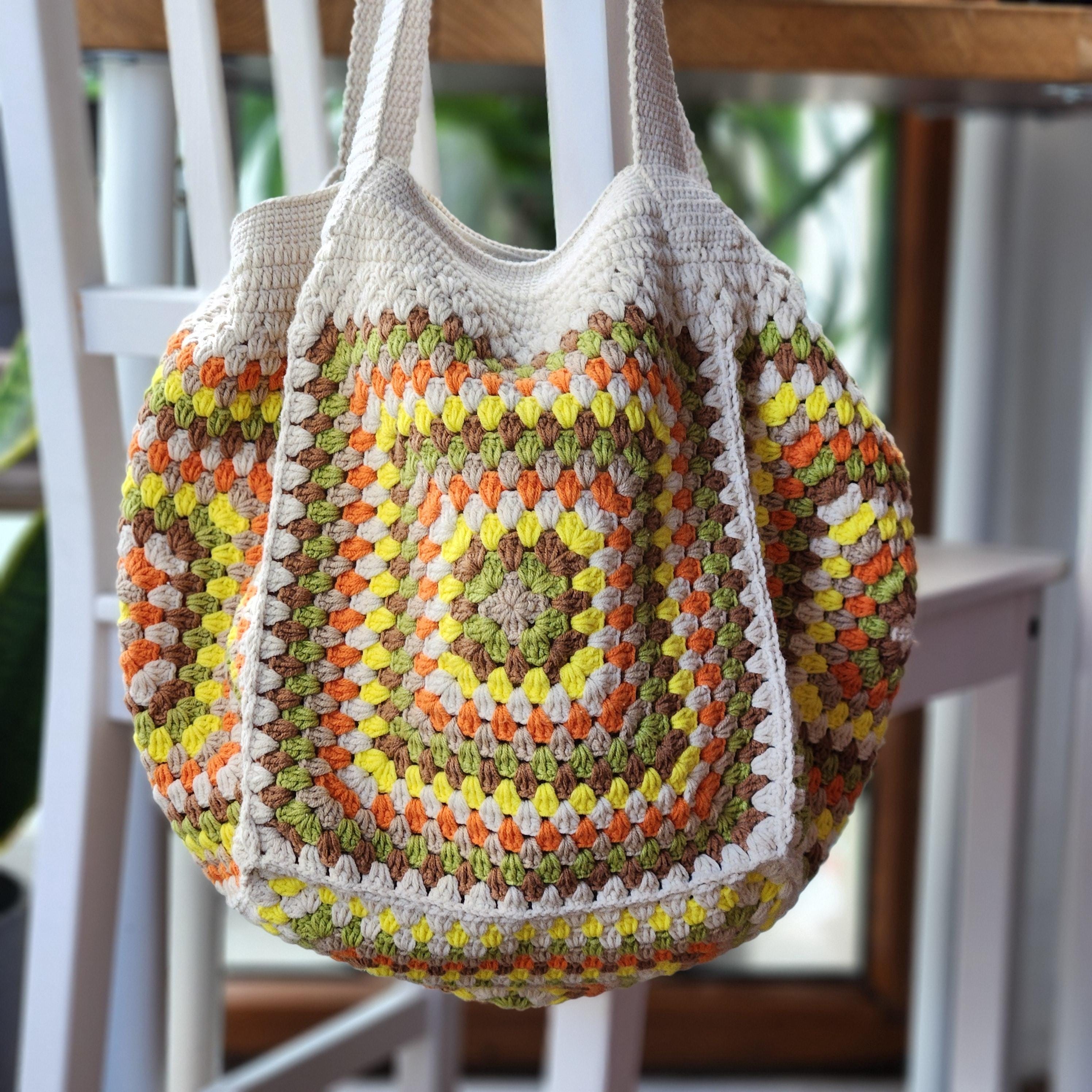 Handmade Colorful Crochet Market Bag: Weekender Tote With Pocket - Etsy