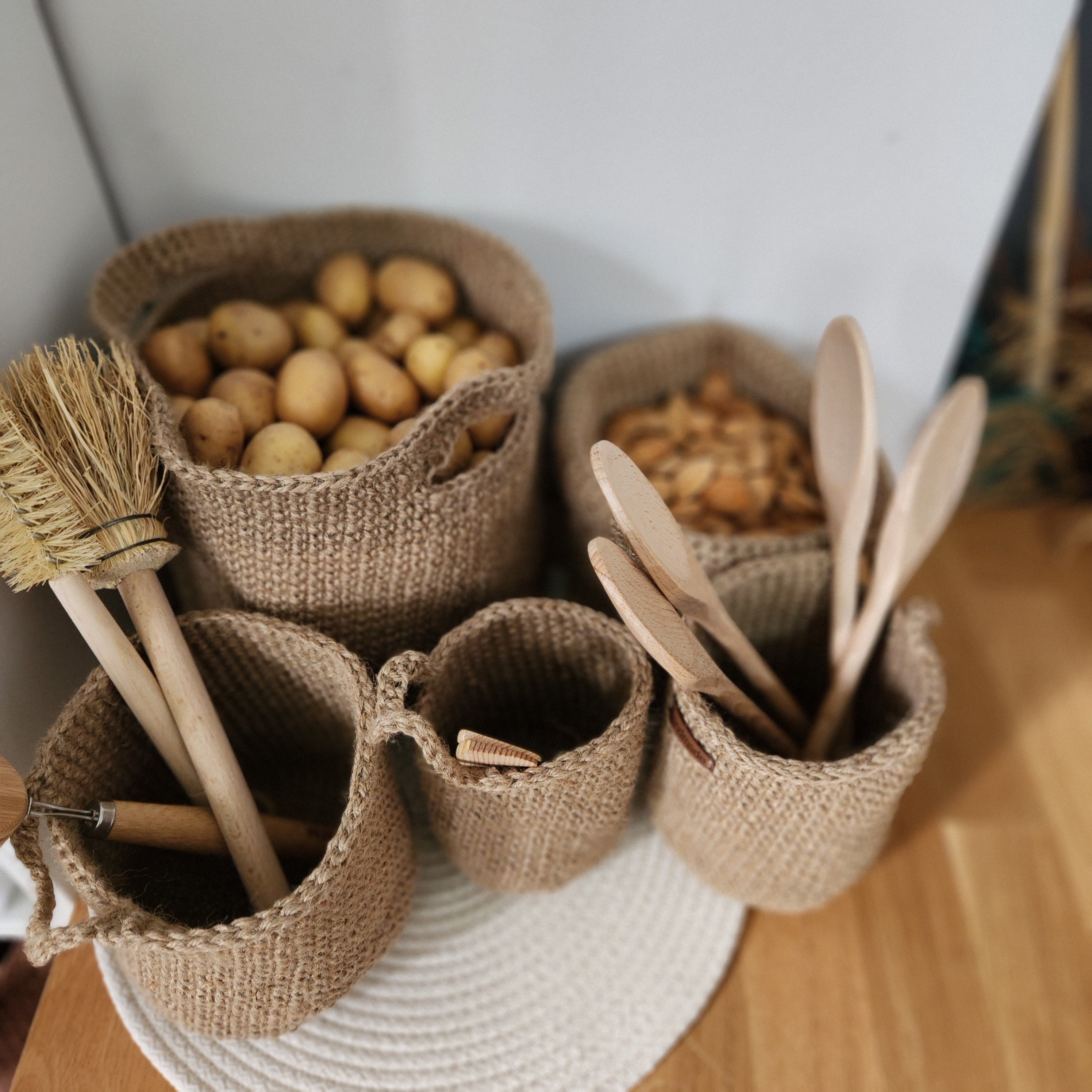 Jute Hanging Basket, Storage Basket, Crochet Hanging Baskets, Farm ...