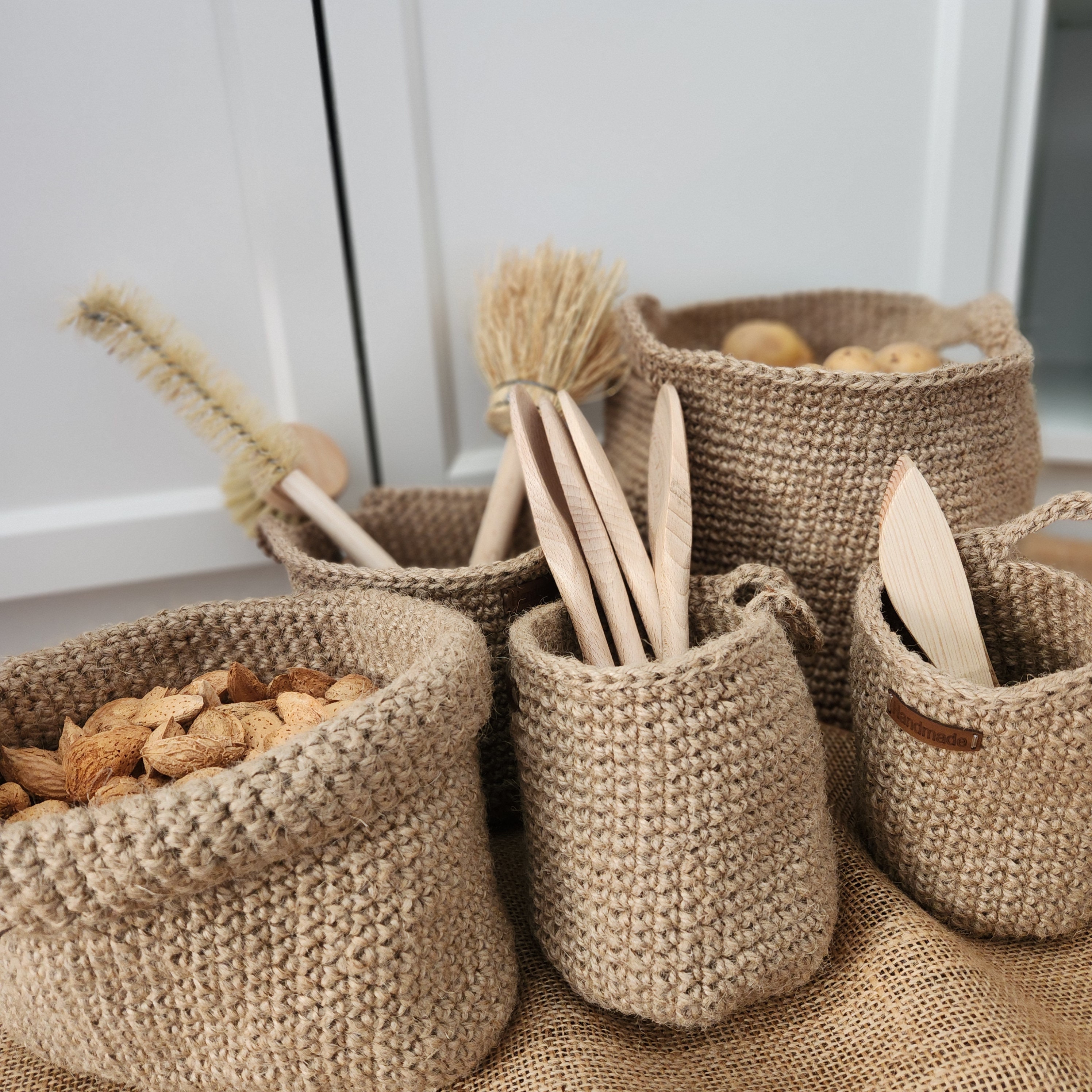 Jute Hanging Basket, Storage Basket, Crochet Hanging Baskets, Farm ...
