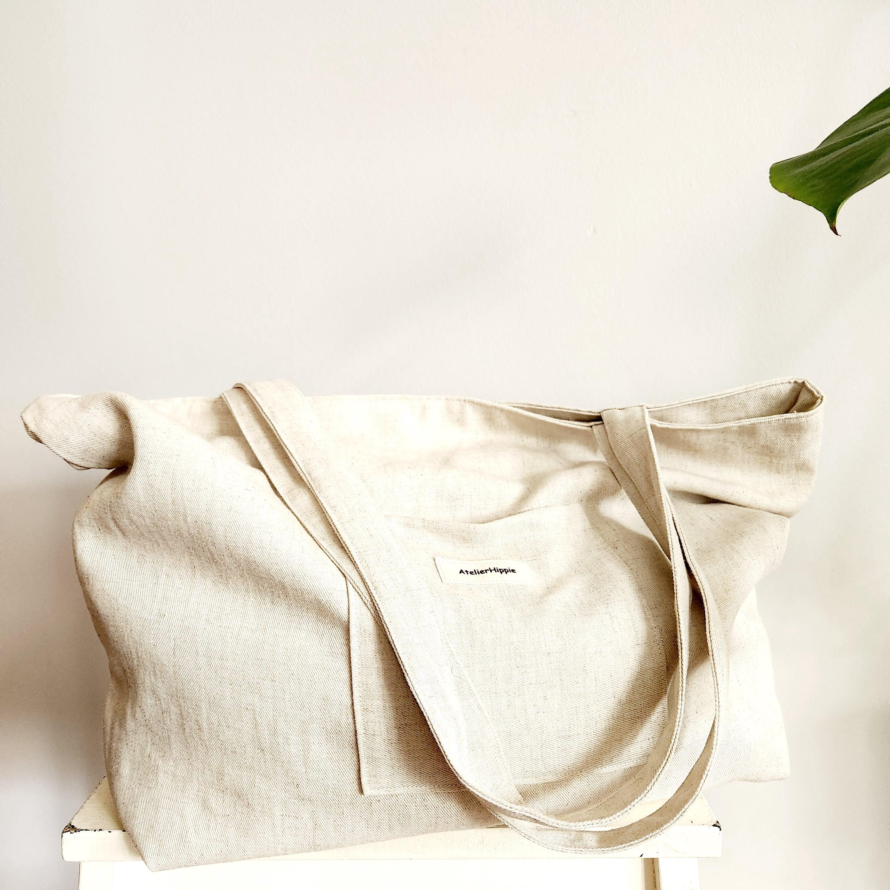 Oversized Linen Beach Tote Bag With Pockets - Etsy