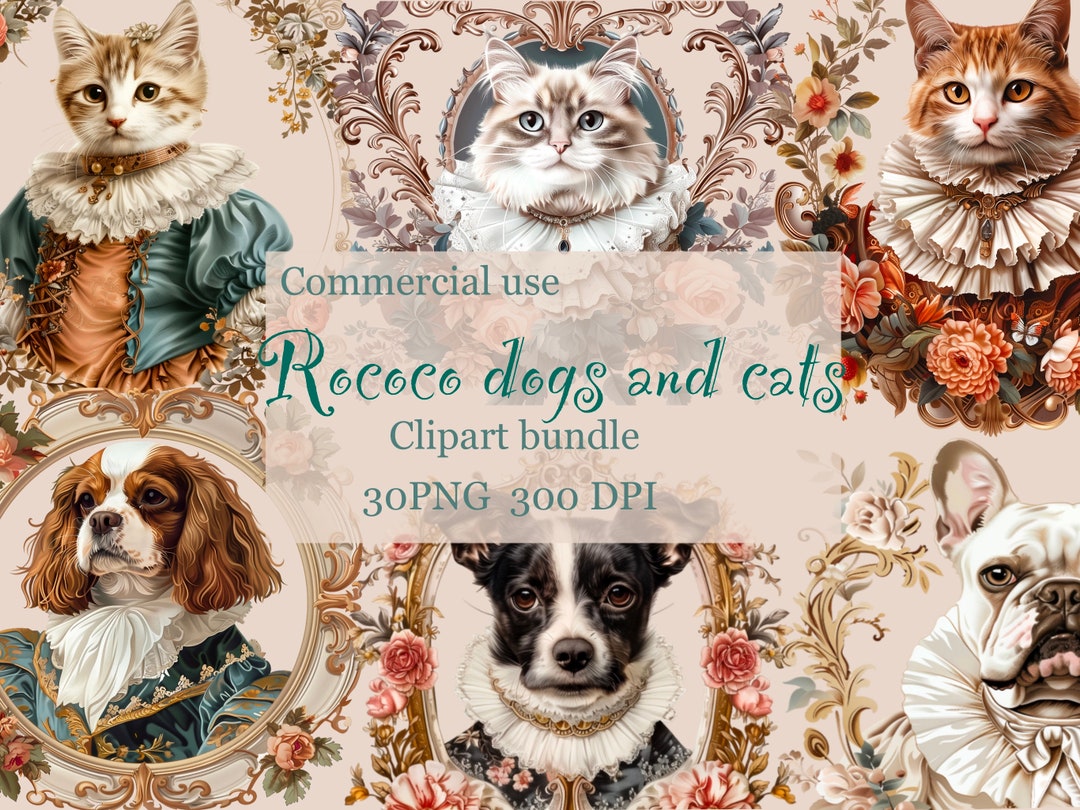 Rococo Dogs and Cats-clipart-whimsical-commercial Use-scrapbooking ...