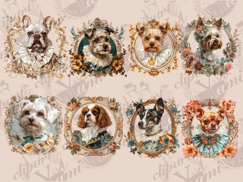 Rococo Dogs and Cats-clipart-whimsical-commercial Use-scrapbooking ...