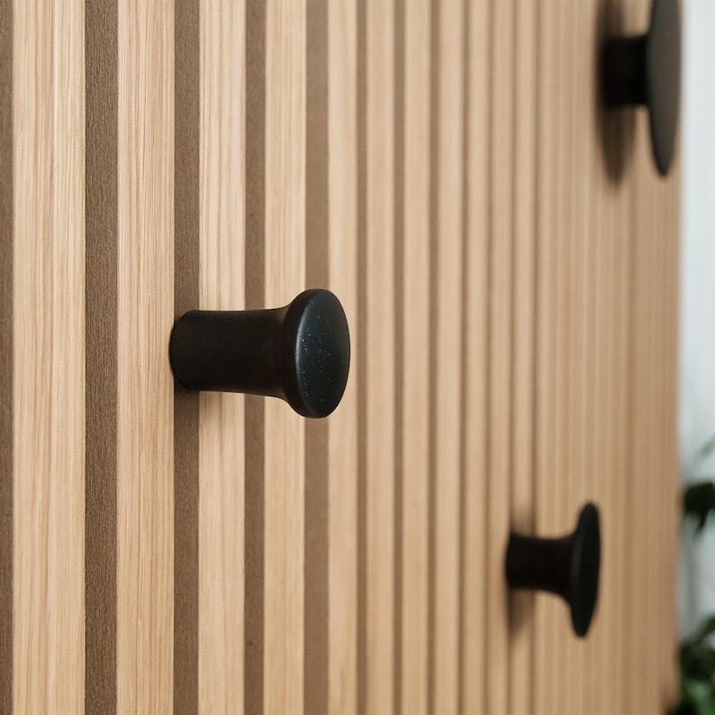 Black Coat Hooks for Acoustic Panels, Round Coat Hooks, Modern Wooden ...