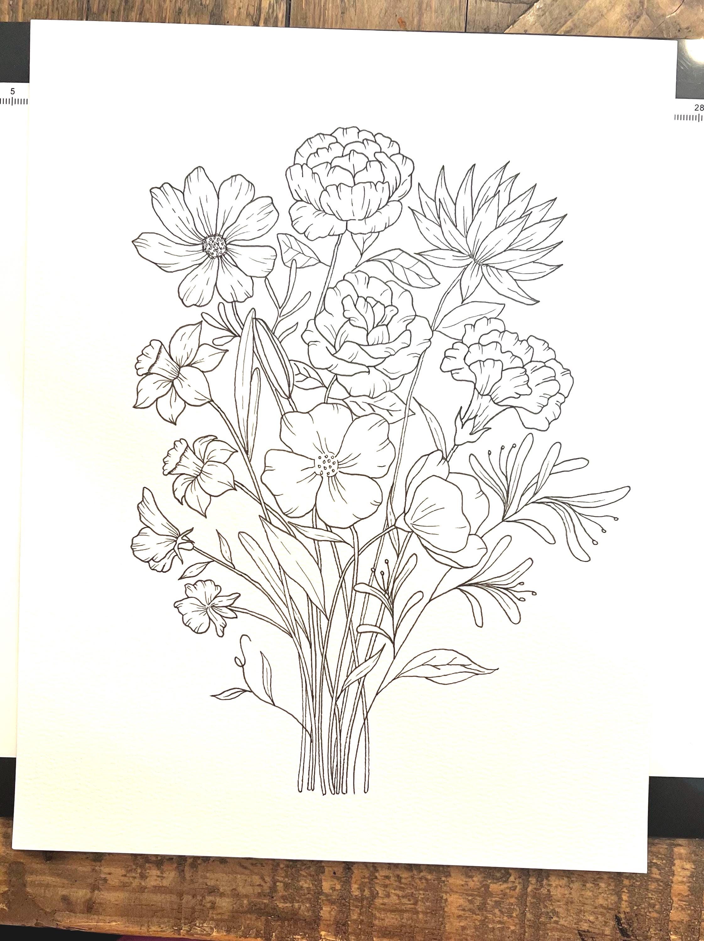 Line Drawing Family Birth Month Bouquet | Personalized Birth Flower ...