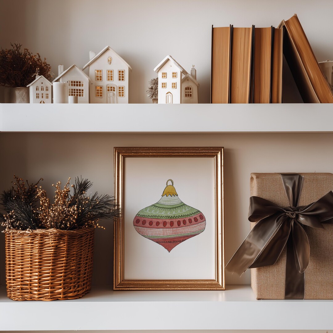 Vintage Christmas Ornament Watercolor | Bright Red and Green Holiday ...