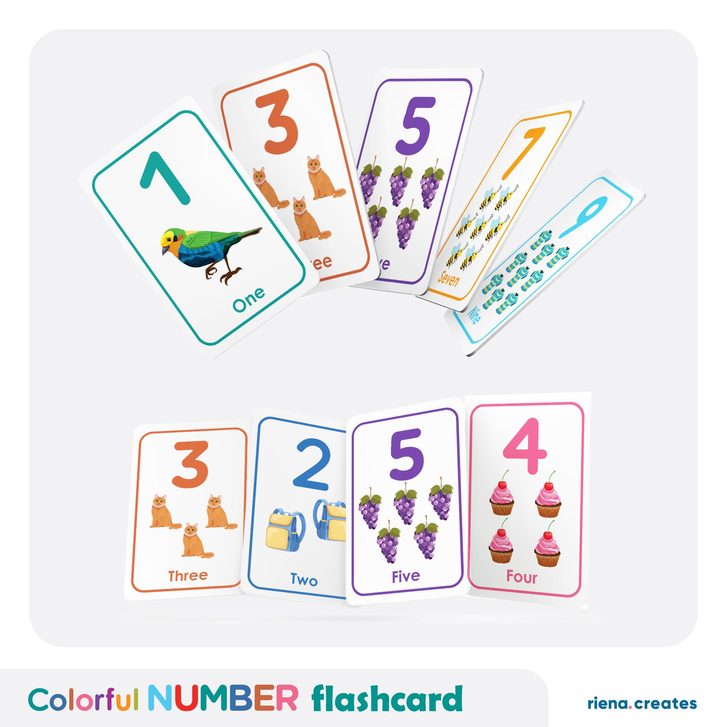 Colorful Number Flashcard and Worksheet | Preschool and Kindergarten ...