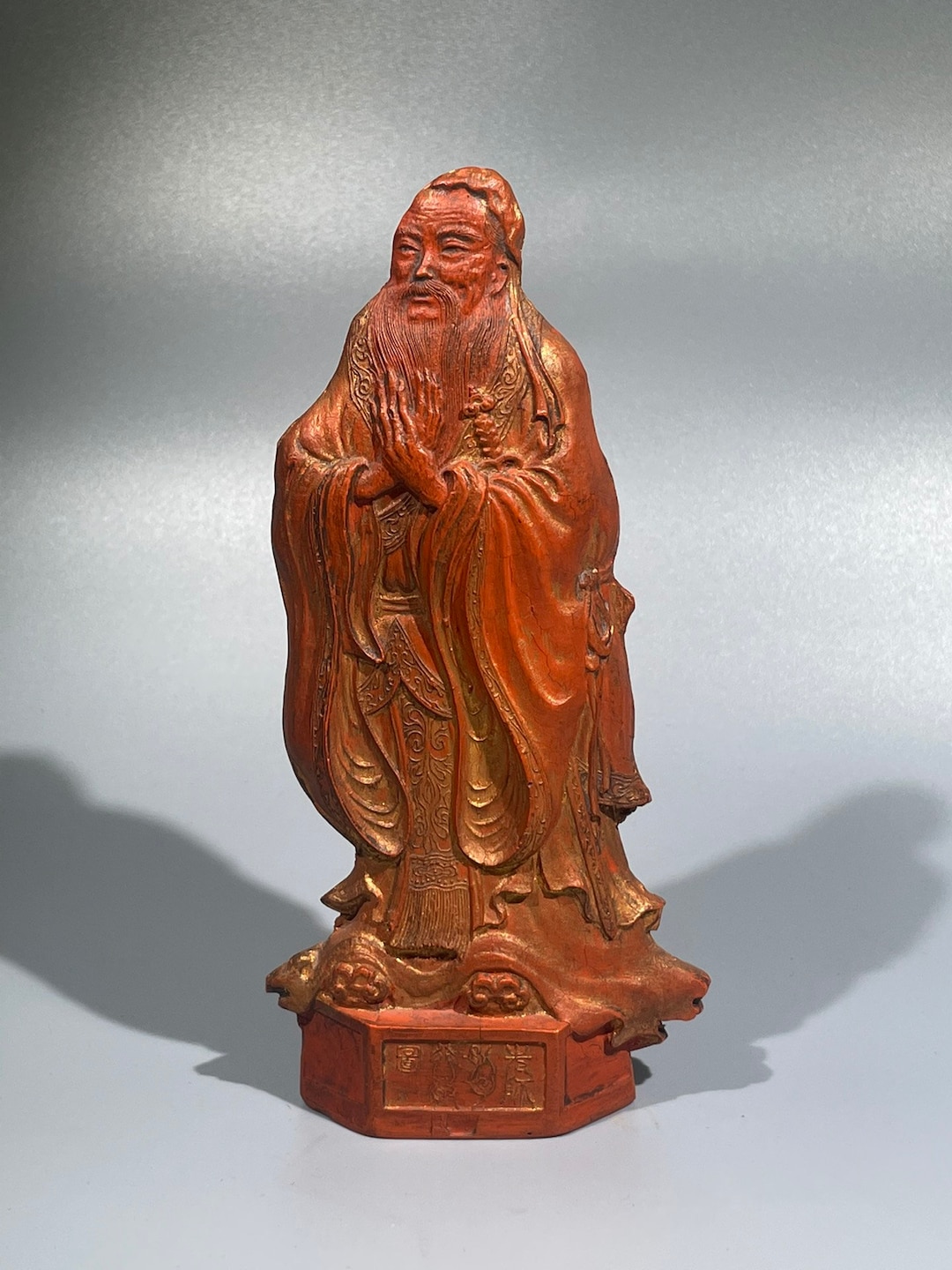 Hand-carved Cinnabar Confucius Statue Rare Vintage Chinese Antique ...