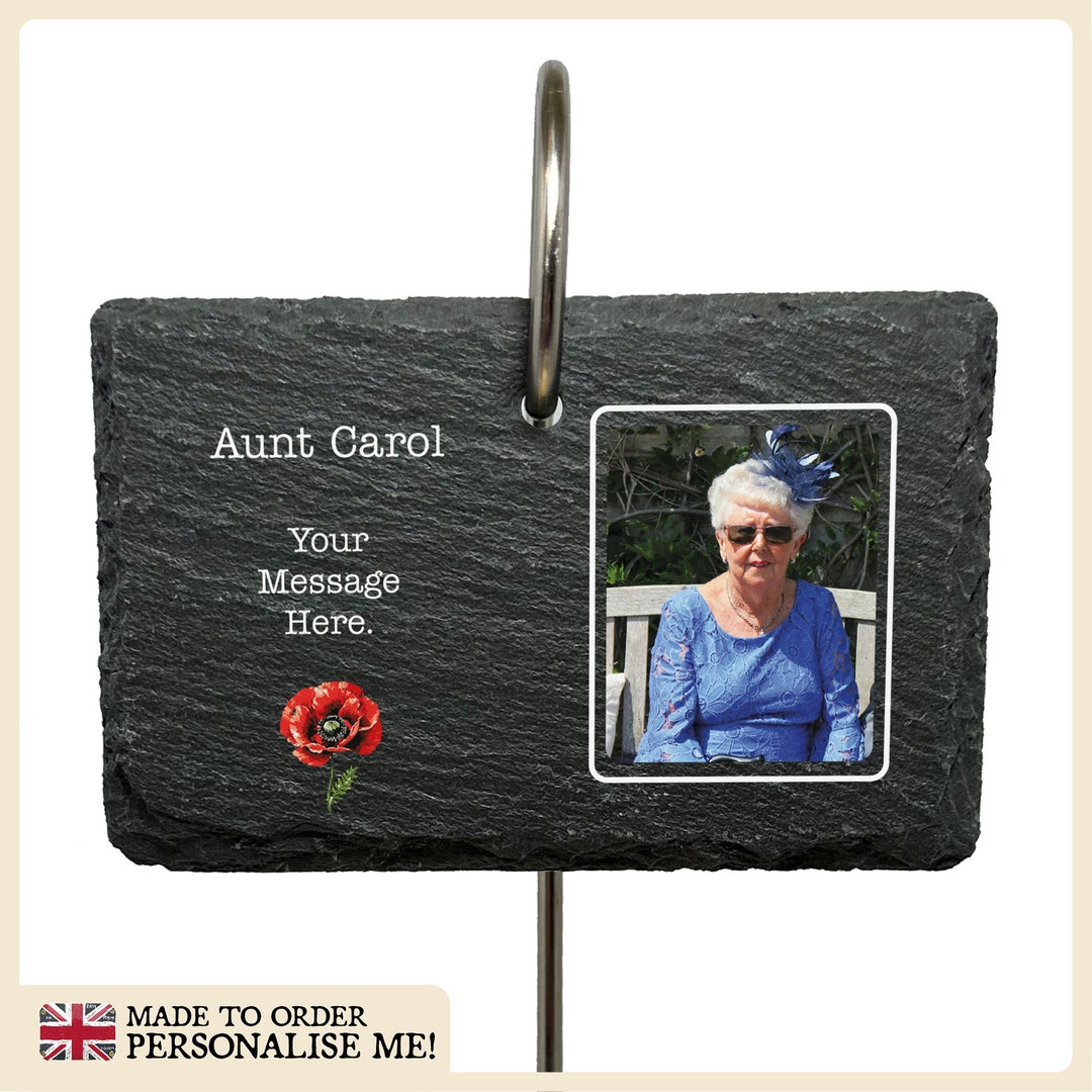 Personalized Poppy Slate Memorial Plaque With Photo - Aunt Remembrance ...