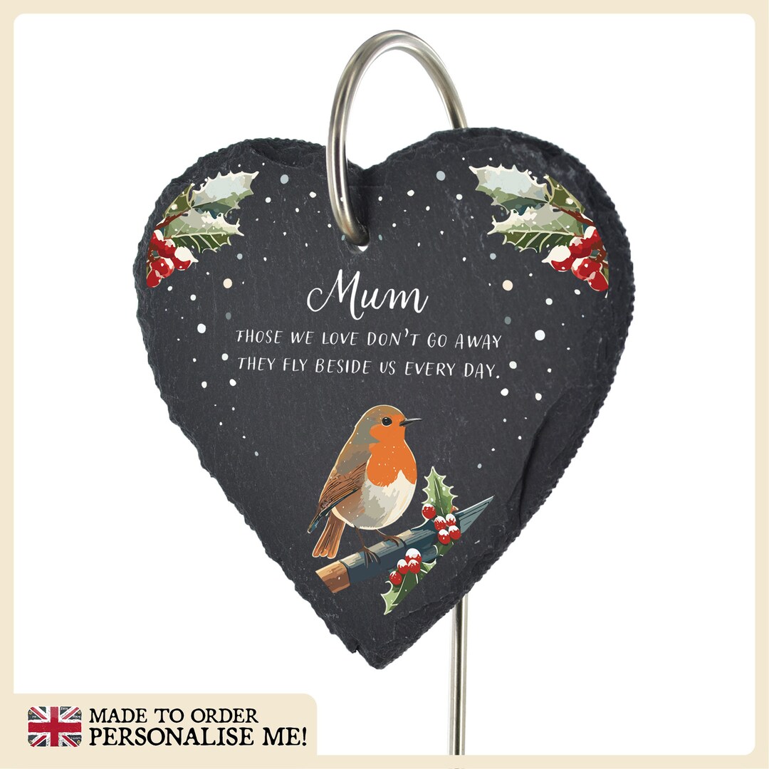 Christmas Robin Grave Marker Personlised Rock Slate Heaven Keepsake ...