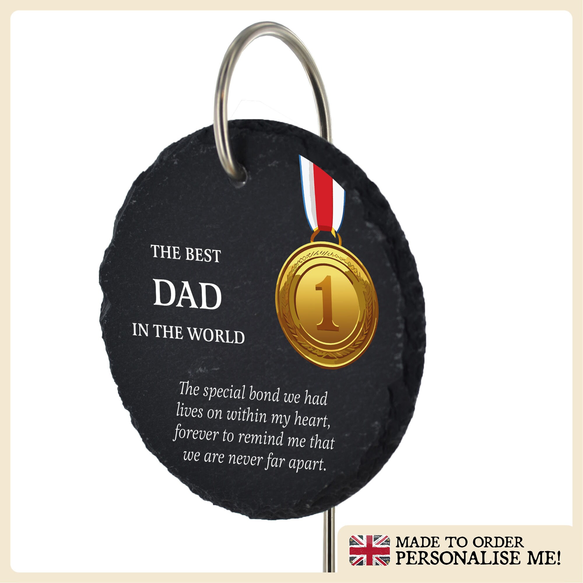 Best Dad in the World Memorial Slate Fathers Day Hanging Plaque on Rod ...