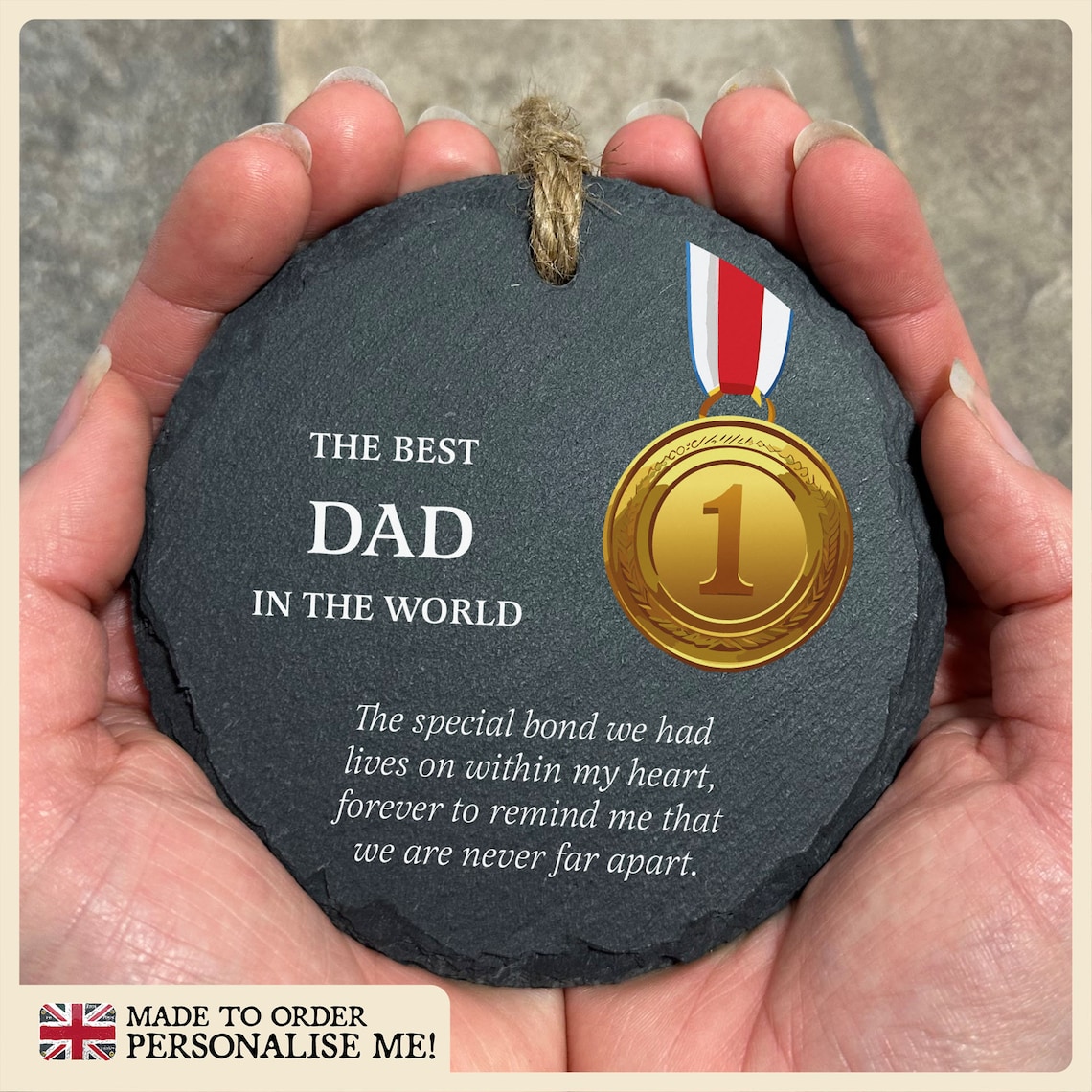 Best Dad in the World Memorial Slate Fathers Day Hanging Plaque on Rod ...