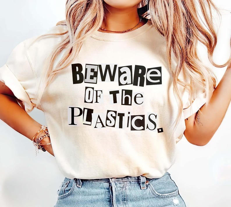 Beware of the Plastics T-shirt Design – Funny Retro Ransom Font Graphic ...