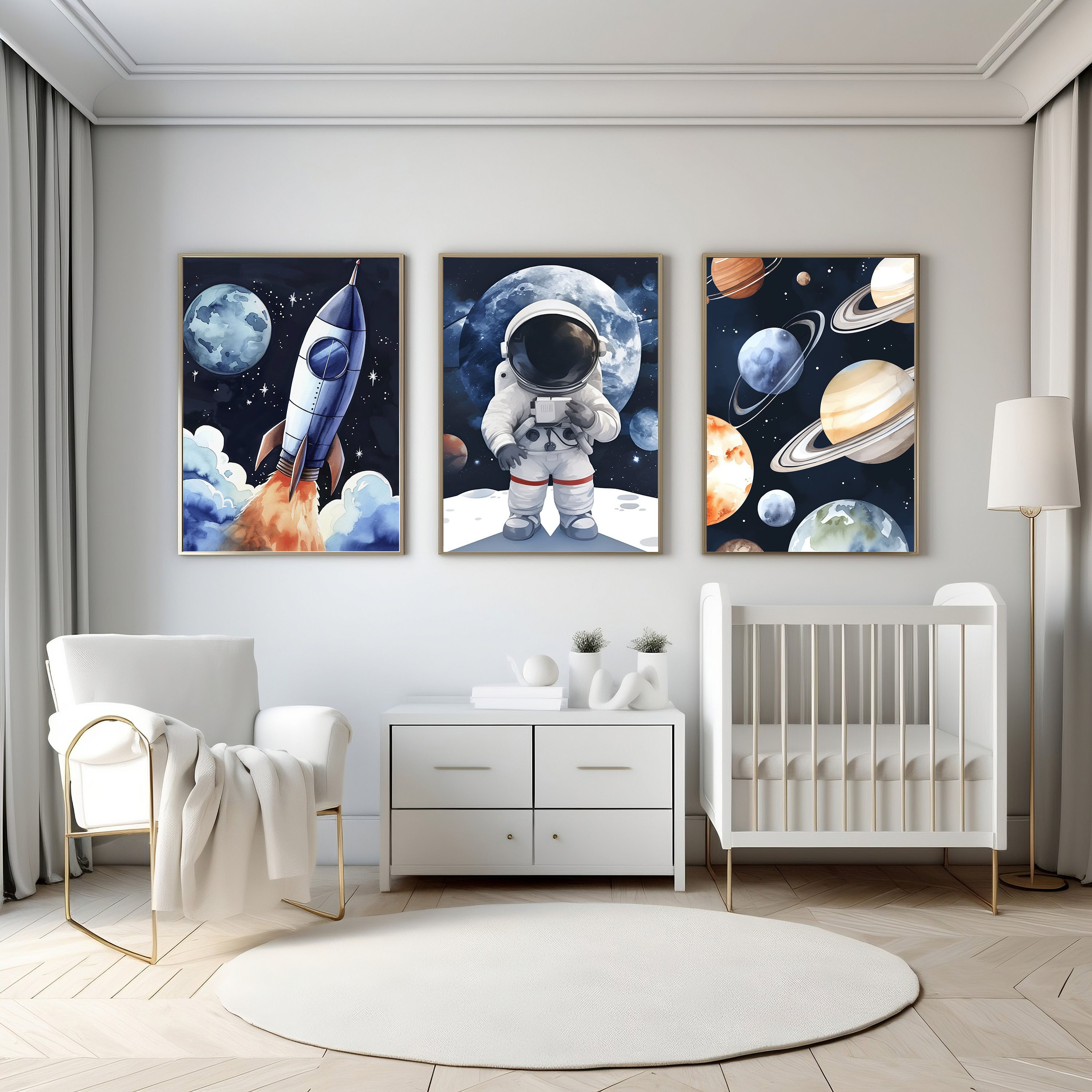 Watercolor Astronaut Planets Print Set: Kids Room Decor (digital ...