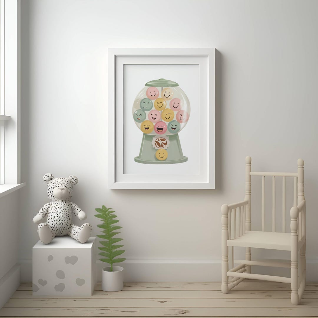 Smiley Gumball Machine Print: Pastel Nursery Wall Art (digital Download ...