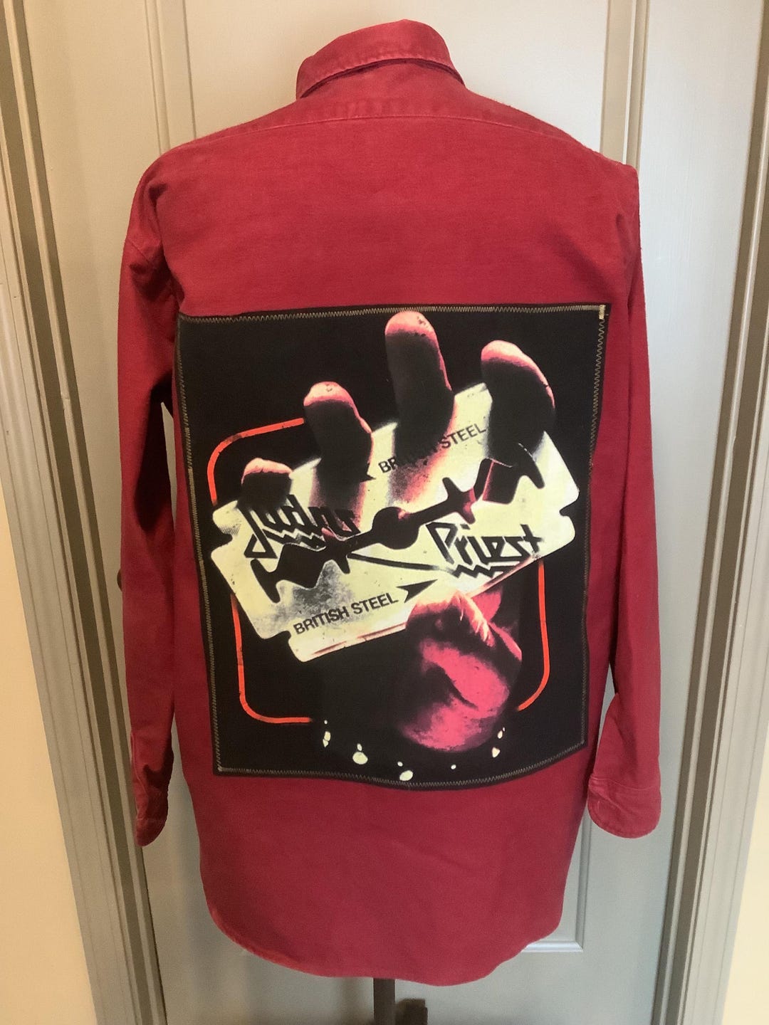 Upcycled Judas Priest Flannel Shirt – Burgundy Chamois Cotton, Men's XL ...