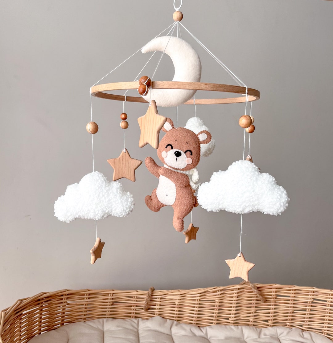 Bear Baby Mobile Crib Mobile With Bear , Stars and Clouds Felt Mobile ...