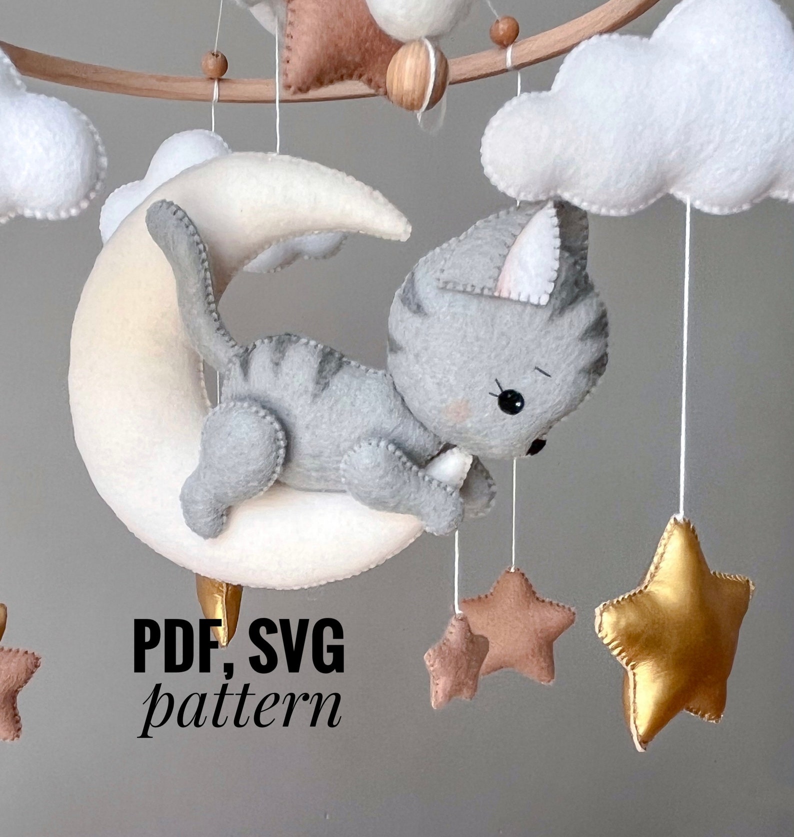 Kitten on the Moon Felt Pattern DIY Cat Toy Pdf Pattern - Etsy