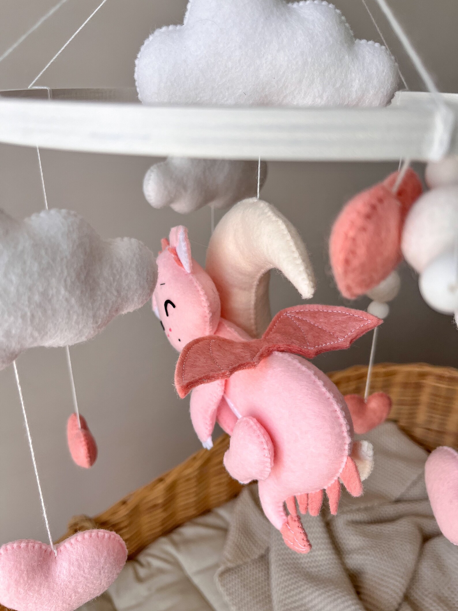 Pink Dragon Crib Mobile, Felt Nursery Decor - Etsy