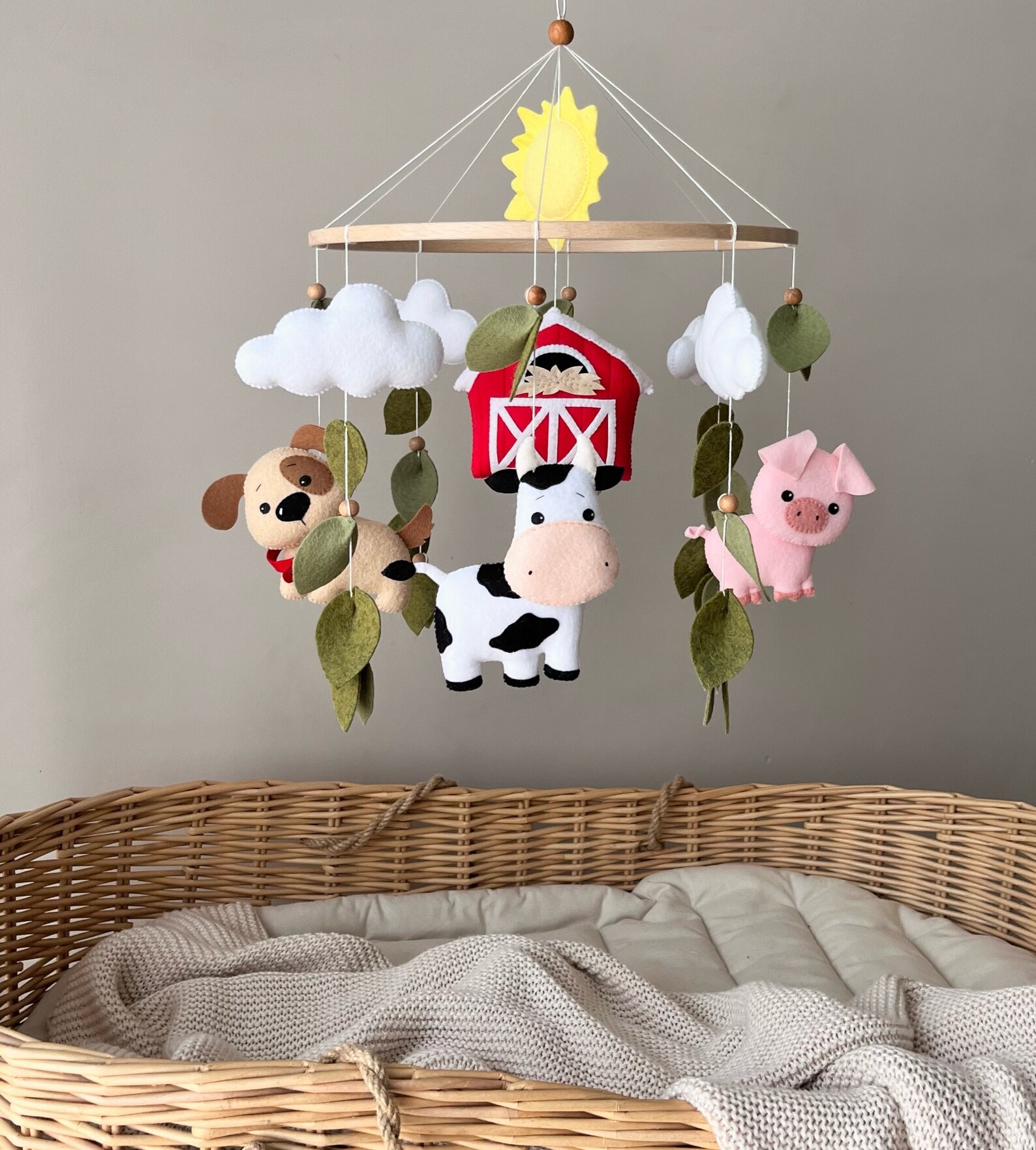 Farmhouse Baby Mobile Crib Mobile With Farm Animals Felt Mobile ...