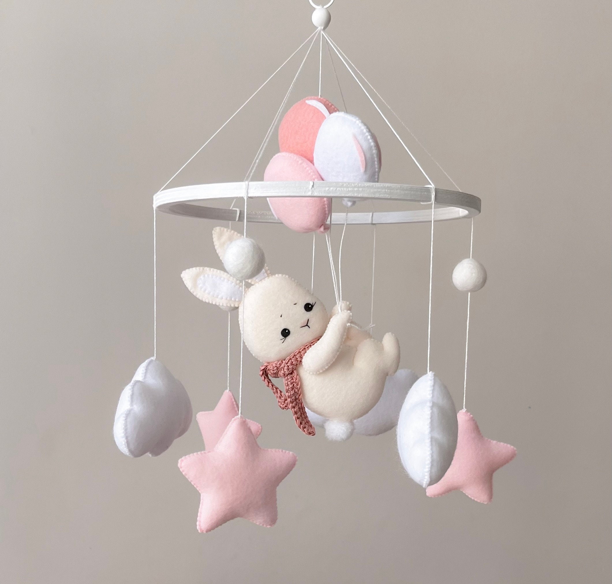 Bunny Baby Mobile Crib Mobile With Bunny , Stars and Clouds Felt Mobile ...