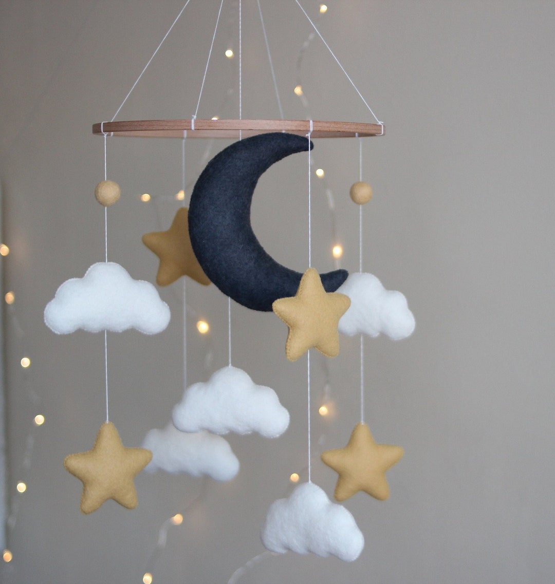 Moon Baby Mobile Crib Mobile With Moon, Stars and Clouds Felt Mobile ...
