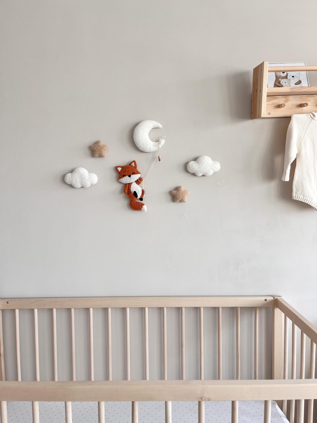 Wall Decor Clouds Moon Fox Boucle Nursery Neutral Gender Decor Soft ...