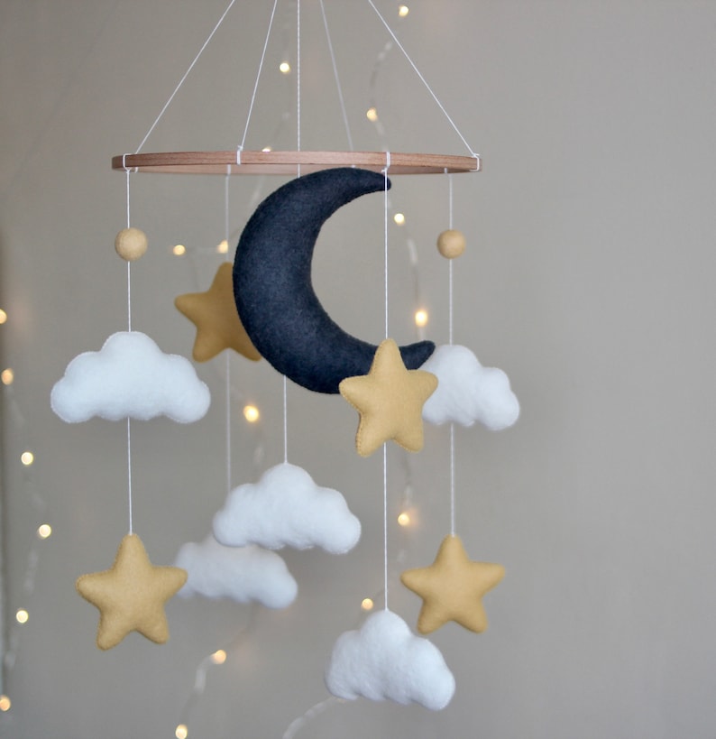 Felt Moon and Stars Baby Mobile, Nursery Decor - Etsy