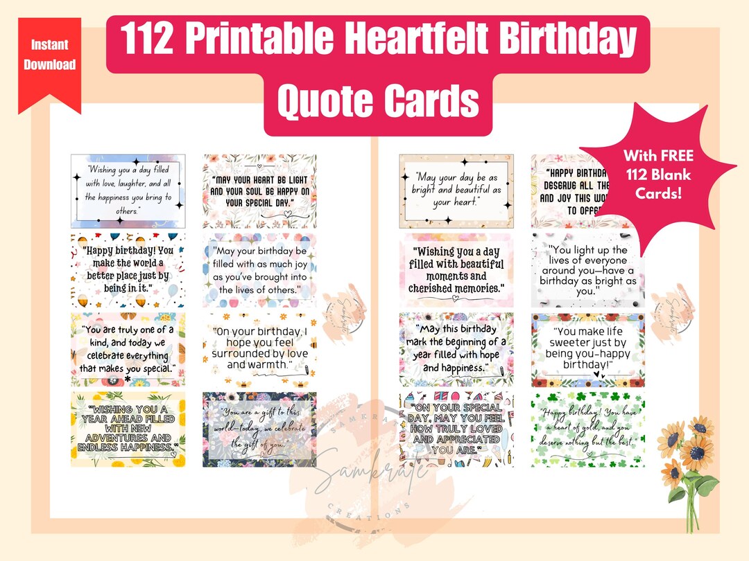 112 Printable Heartfelt Birthday Quote Cards (digital Download) - Etsy