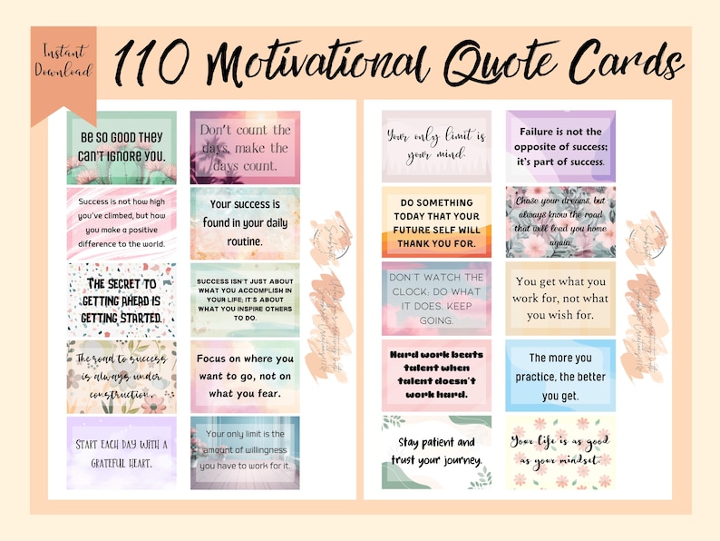 110 Motivational Quote Cards: Daily Affirmations (PDF Pattern) - Etsy
