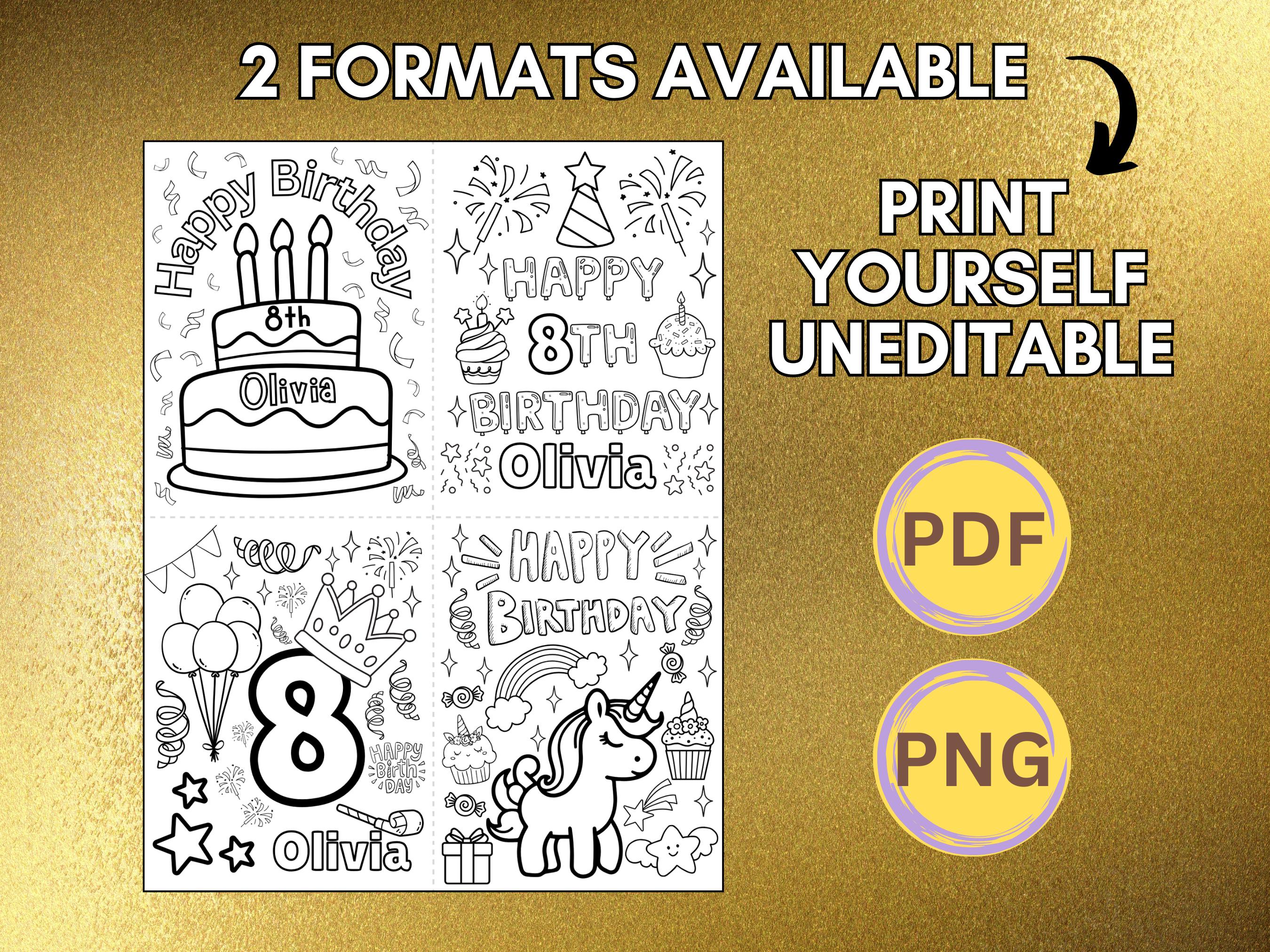 Personalized Birthday Coloring Pages for Kids (printable PDF) - Etsy