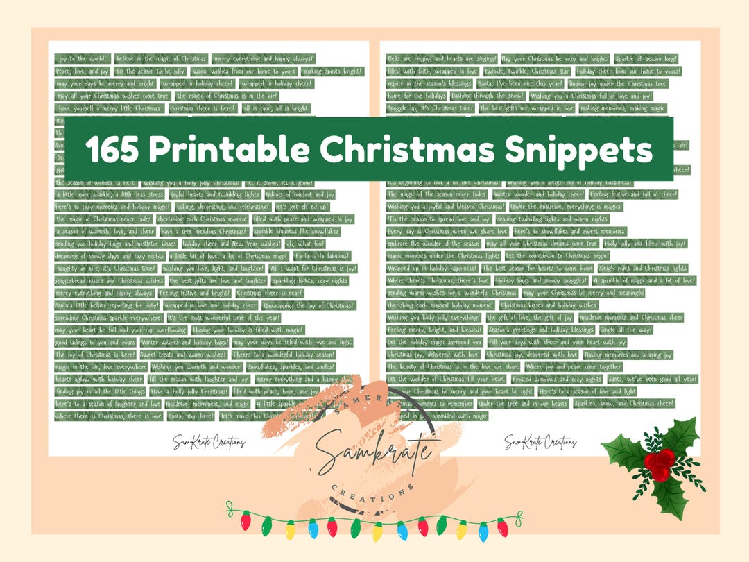 165 Christmas Snippets Word Sheets - Printable Journal Embellishment - Scrapbooking- Instant ...