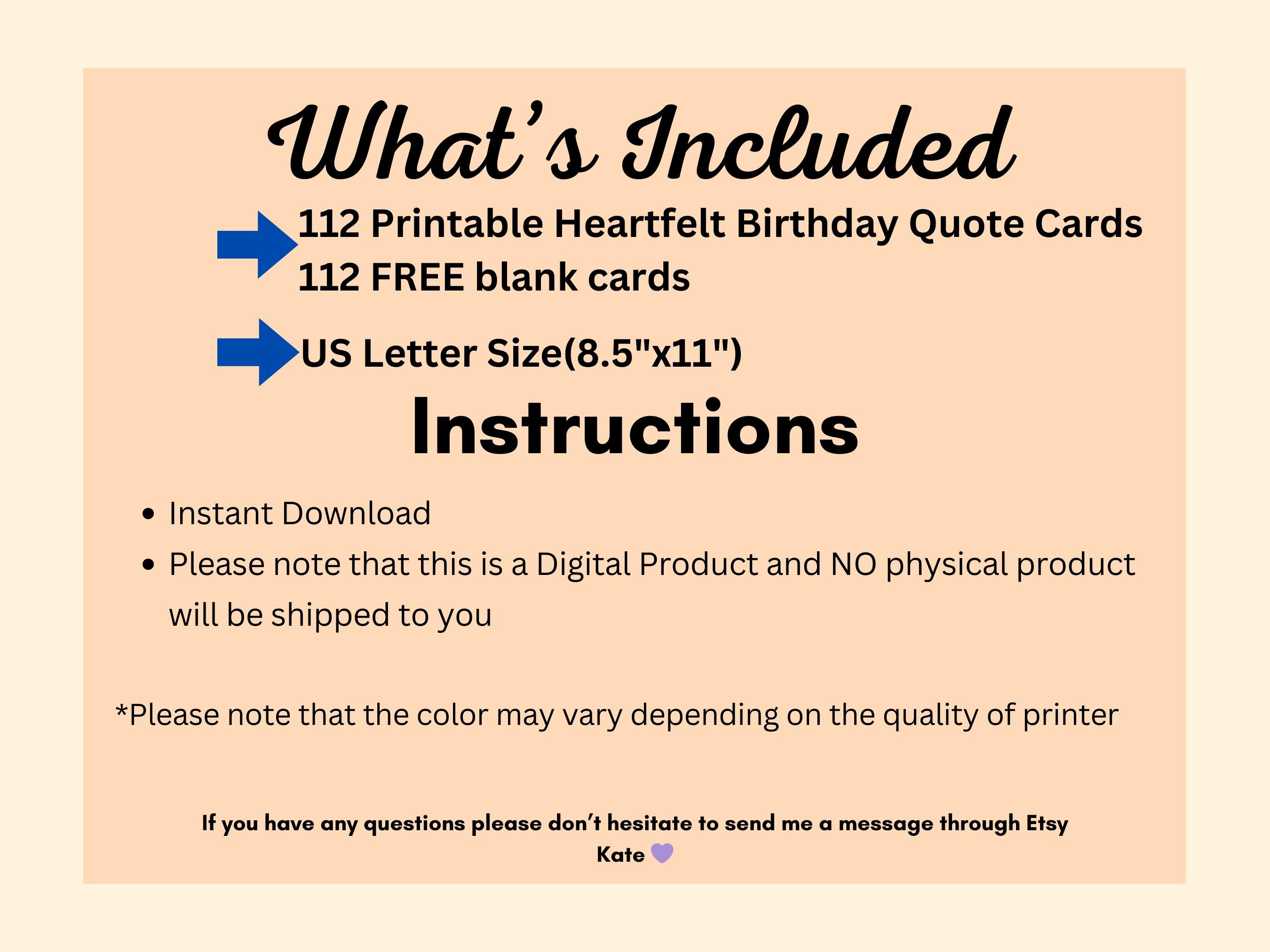 112 Printable Heartfelt Birthday Quote Cards (digital Download) - Etsy