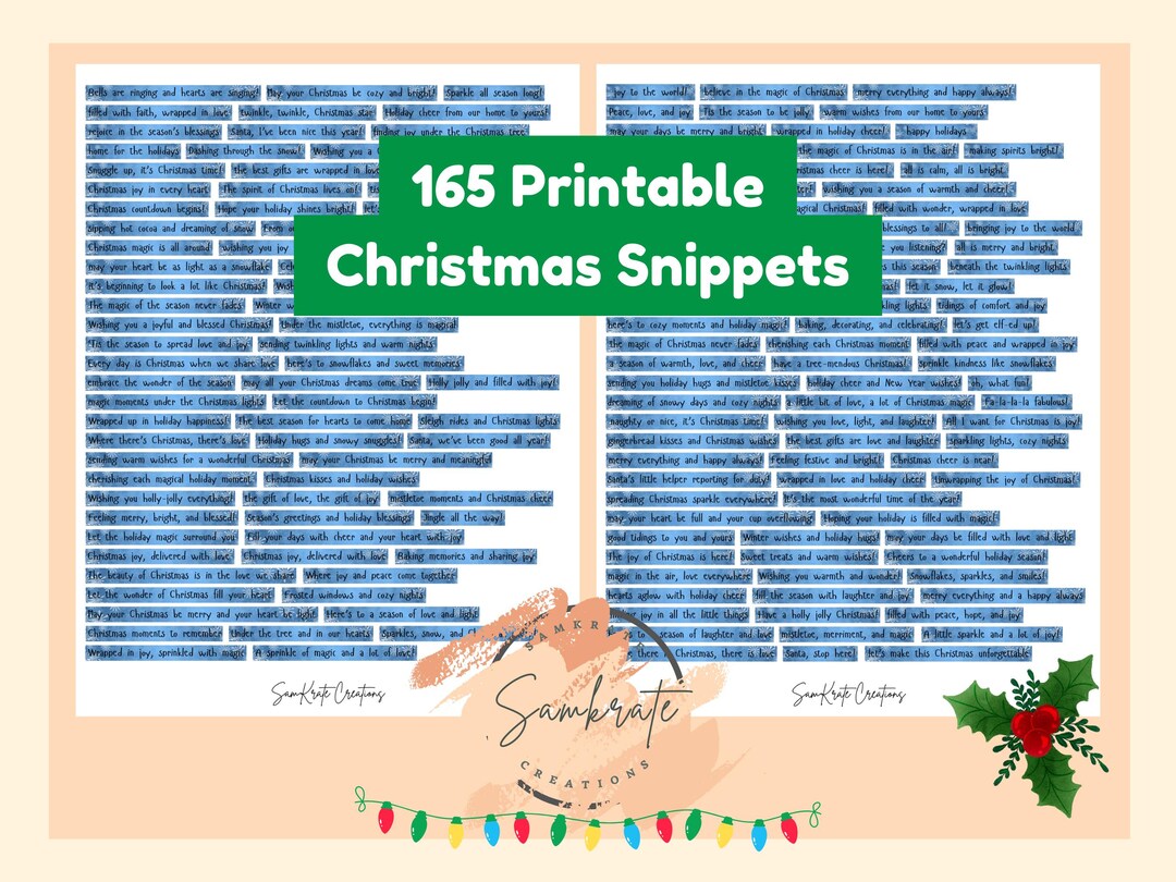 165 Blue Christmas Snippets Word Sheets Printable Journal Embellishment ...