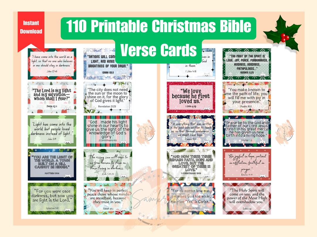 110 Christmas Bible Verse Cards, Printable Scripture (PDF) - Etsy
