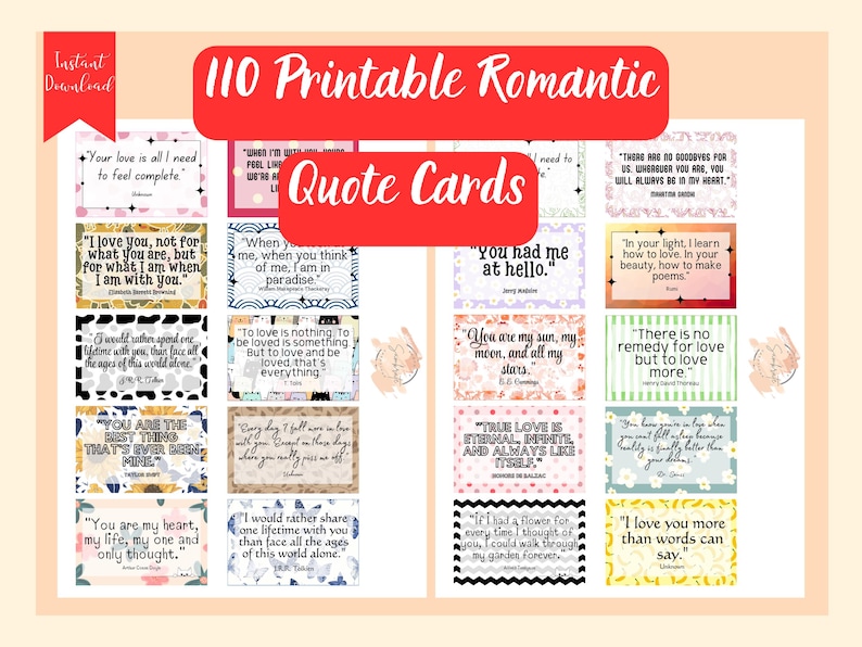 110 Romantic Quote Cards: Printable Ephemera (digital Download) - Etsy