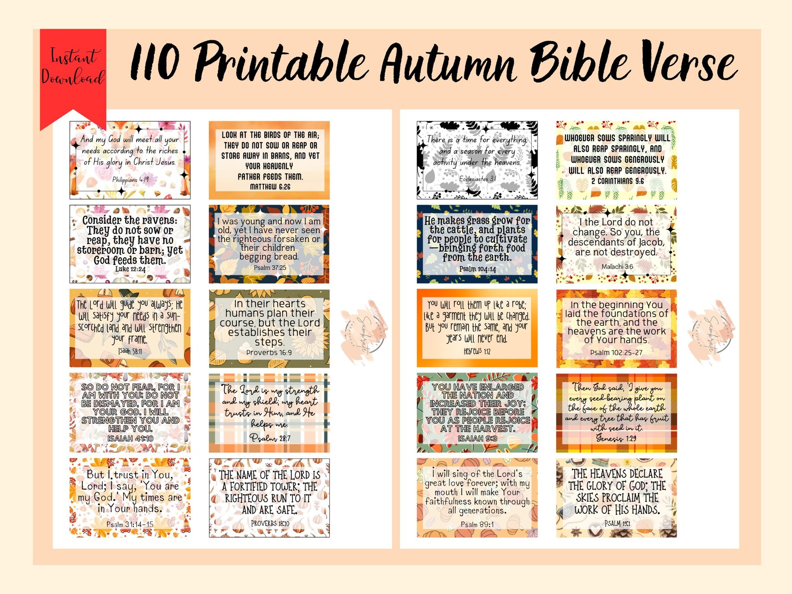110 Autumn Bible Verse Cards Printable Scripture Cards Printable ...